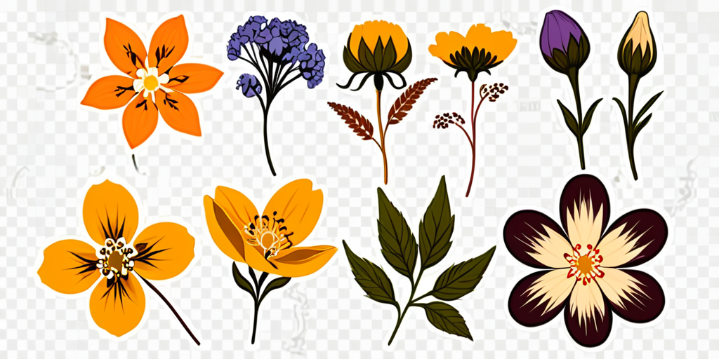 Colorful Collection of Various Illustrated Flowers in Different Shapes ...