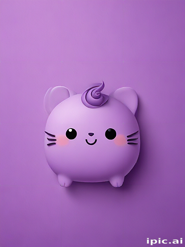 Adorable Purple Cat Character with Whimsical Expression and Cute Features