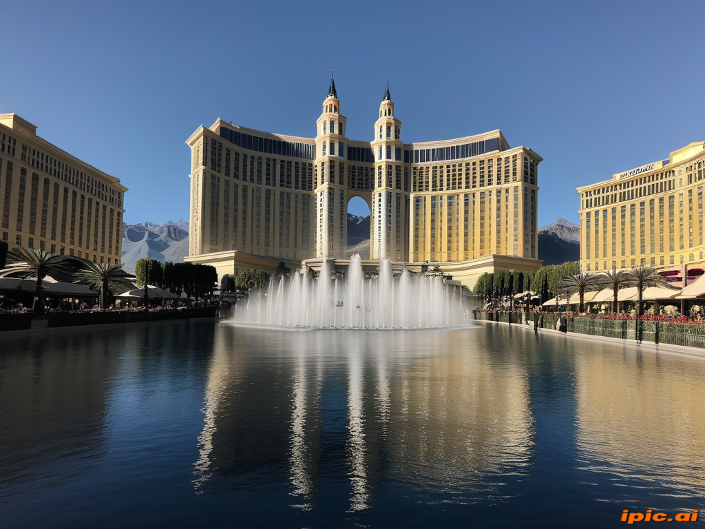 Stunning View of the Bellagio Fountains Against a Clear Blue Sky