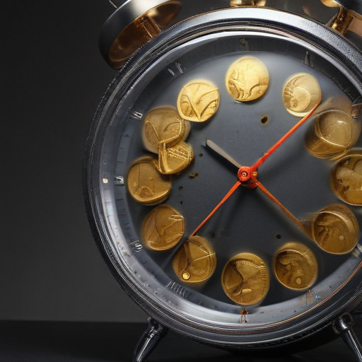 A clock with golden coins pouring out of it, symbolizing the value of ...
