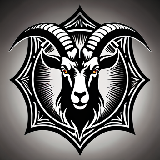 crest logo of a demonic looking goat with Satan the devil creepily ...