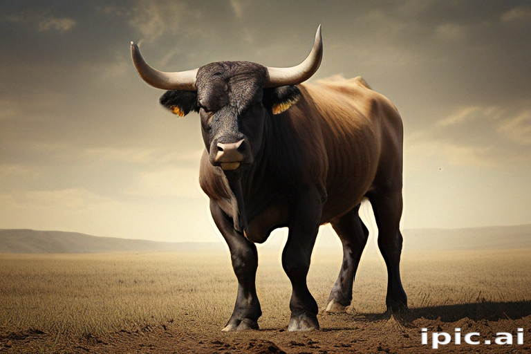 Majestic Bull Standing Proudly in a Vast, Serene Landscape Under a ...