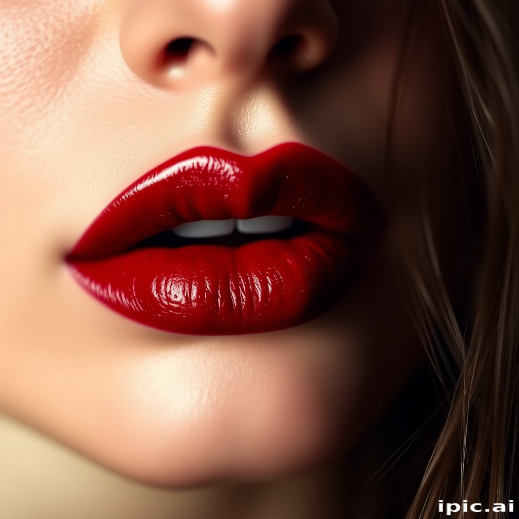 Close-Up of Glossy Red Lips Highlighting Beauty and Elegance in Fashion