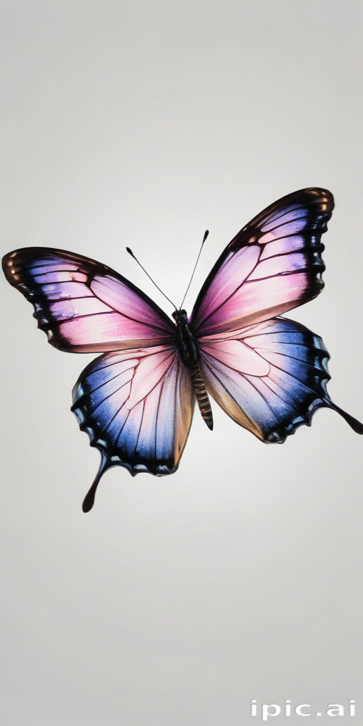 Stunning Butterfly with Vibrant Pink and Blue Wings in Mid-Flight