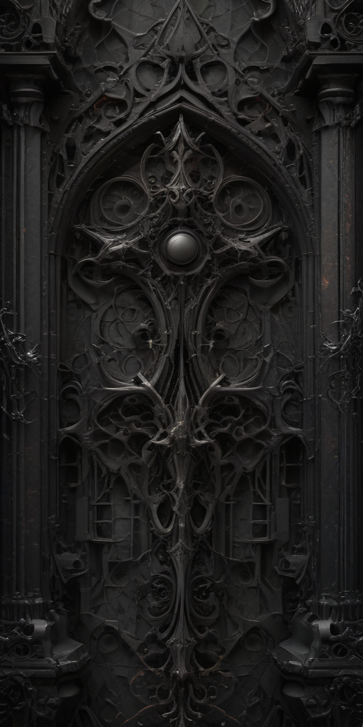 Intricate Gothic Door Design with Elaborate Patterns and Dark Textures