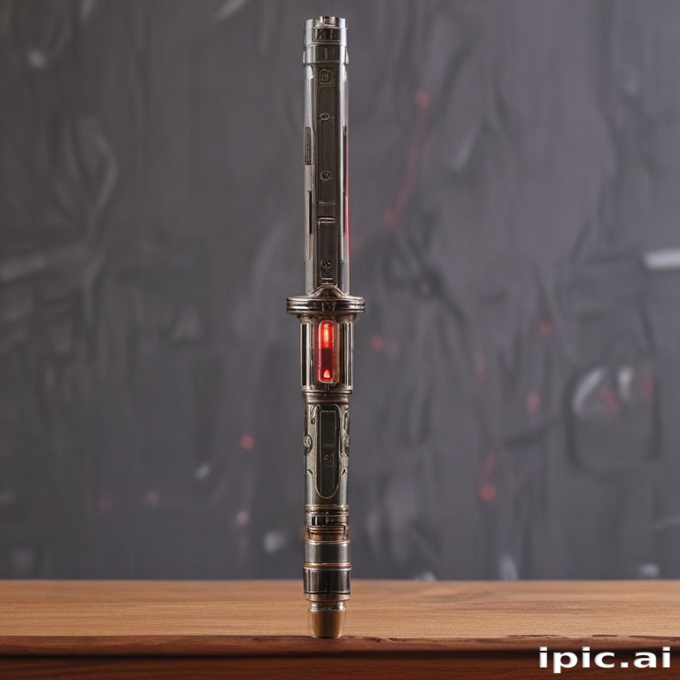 Intricately Designed Sci-Fi Pen with Illuminated Red Detail on Display