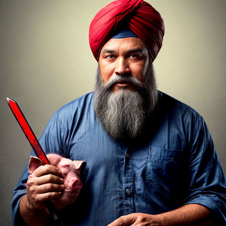 Prophet with turban with pig face with a sword