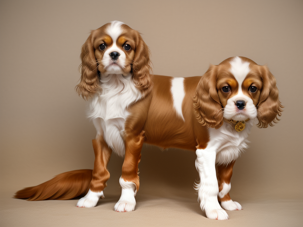 Two Adorable Cavalier King Charles Spaniel Puppies Pose Together Playfully.