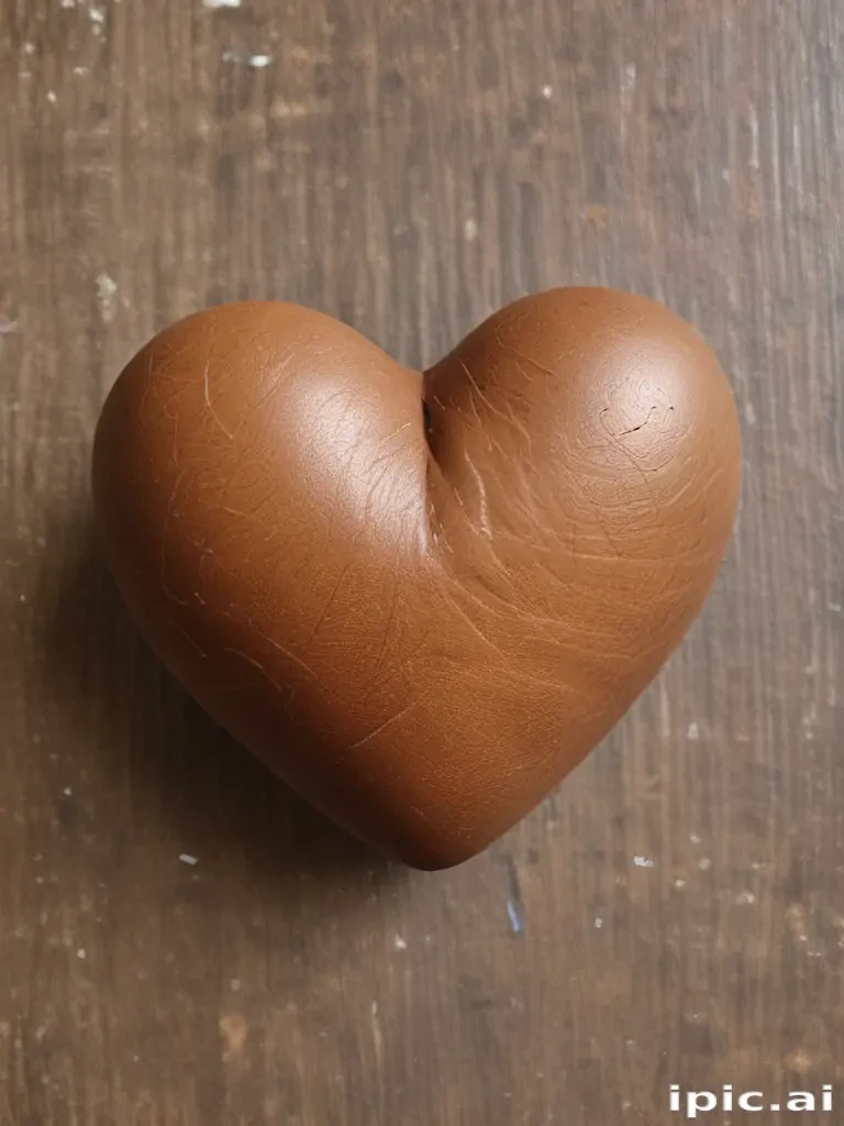A Charming Brown Heart-Shaped Object Resting on a Wooden Surface