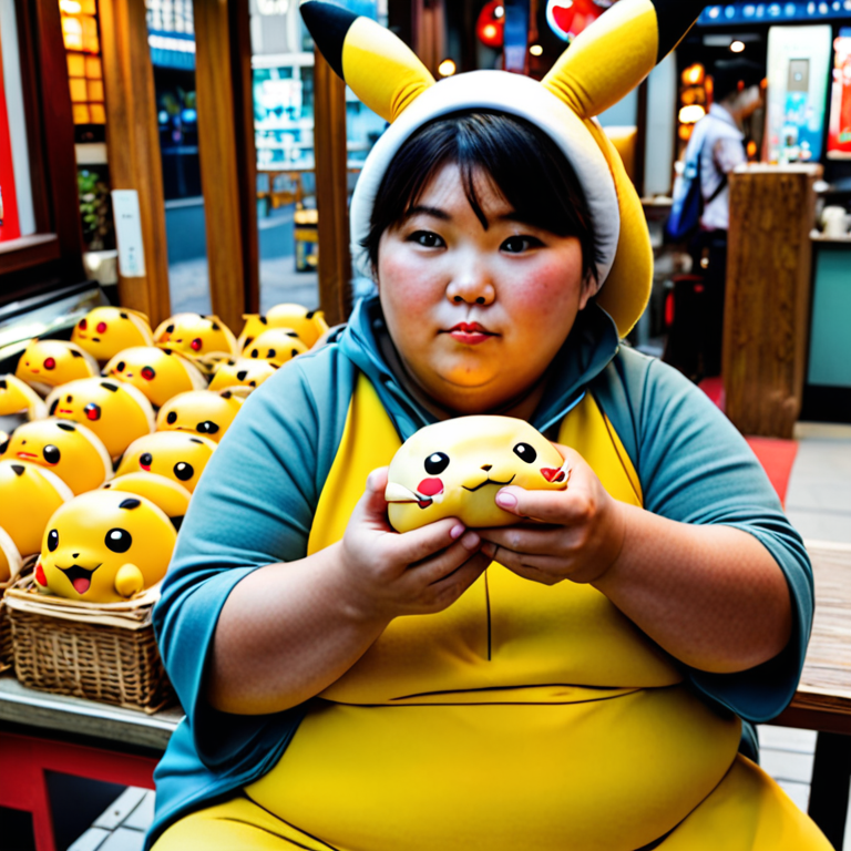 Fat Pikachu eating a bao