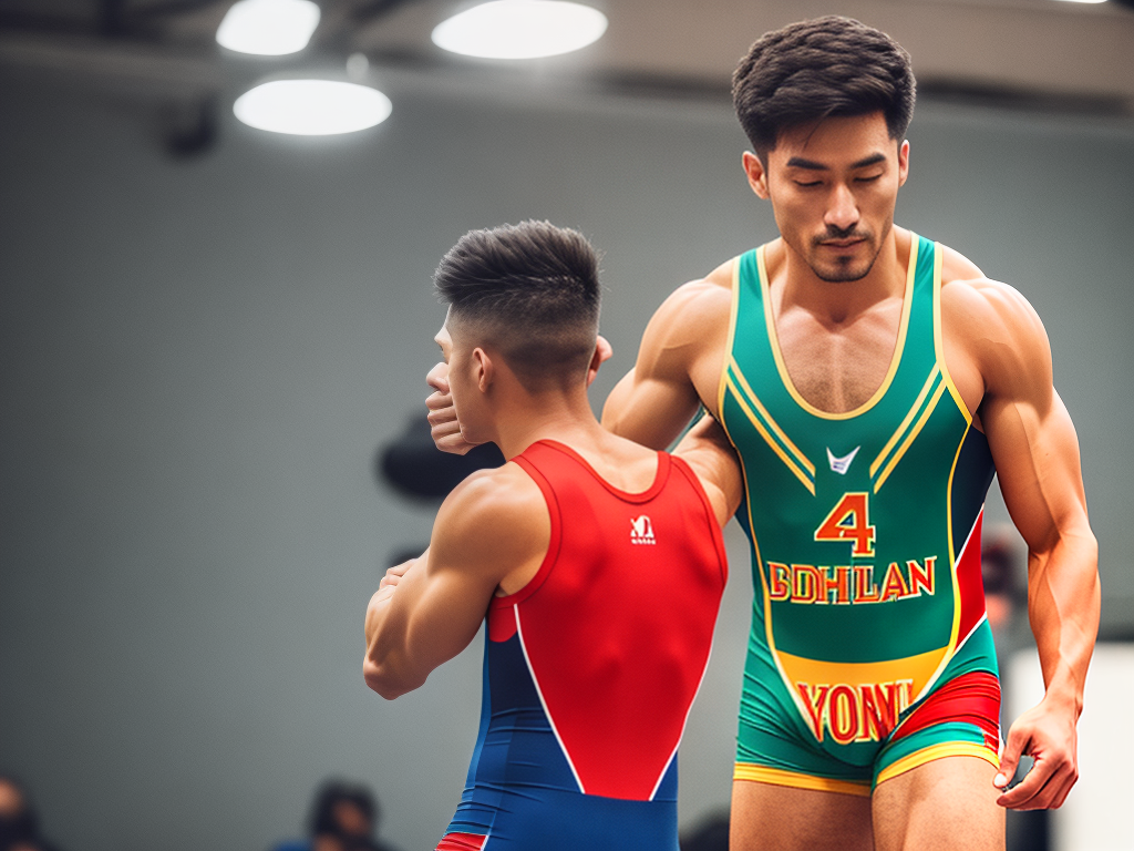 A Boy in a full small wrestling singlet