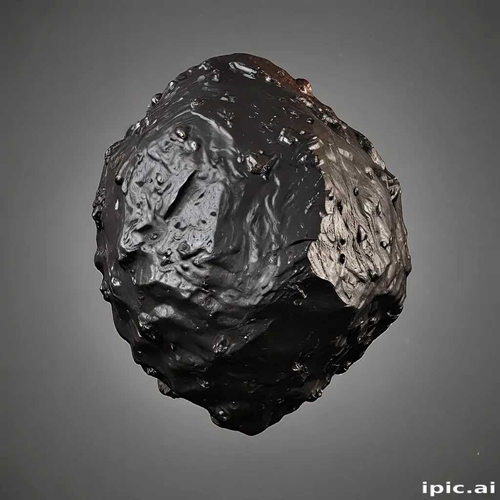 An Intriguing Dark Metallic Asteroid Floating in a Gray Background