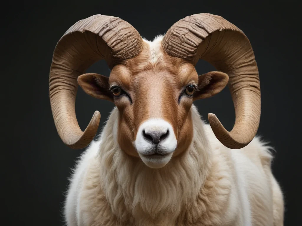Majestic Portrait of a Ram with Impressive Twisted Horns Against Dark ...