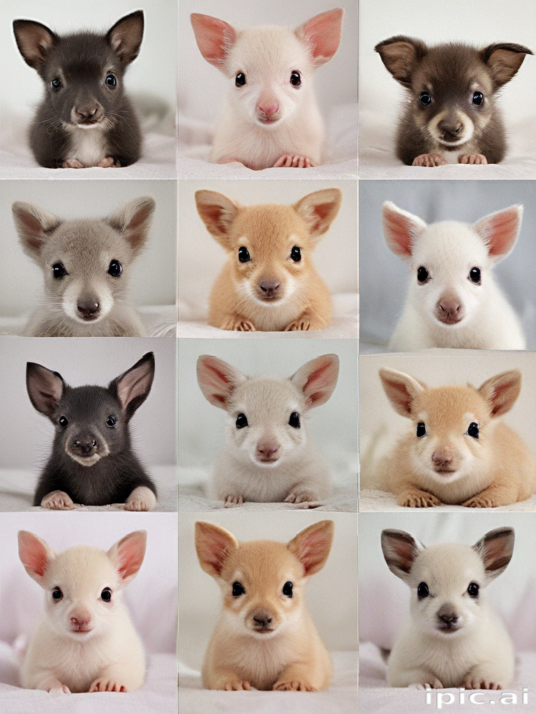 Adorable Collection of Baby Animals with Big Ears and Sweet Faces.