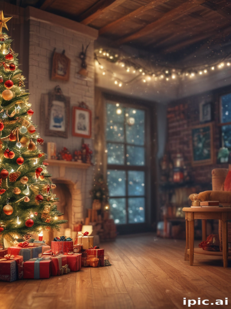 Cozy Christmas Living Room with Tree, Lights, and Gifts Underneath