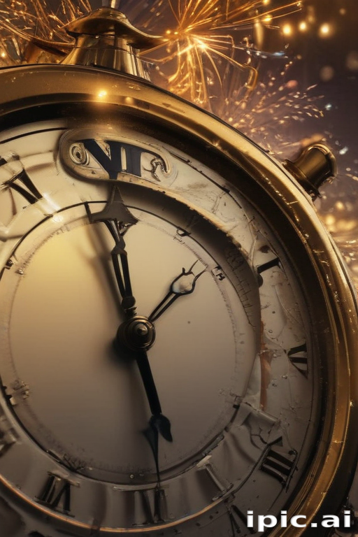 A Close-Up of an Antique Clock Surrounded by Sparkling Fireworks at Night