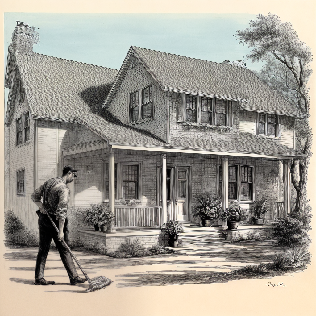 A man cleaning his house in comic style
