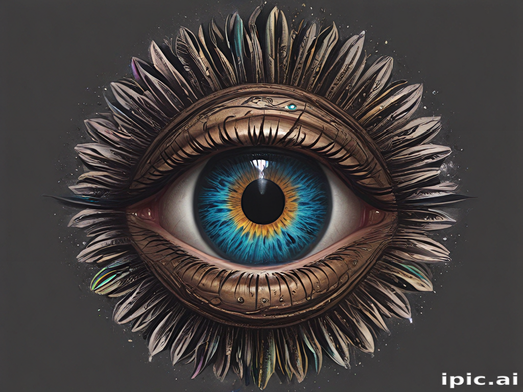 Intricately Designed Eye Surrounded by Nature-Inspired Feather-Like ...