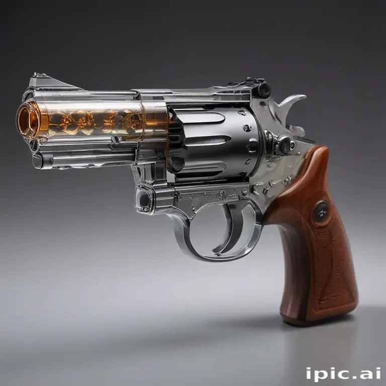 A Detailed Close-Up of a Polished Revolver with Transparent Cylinder ...
