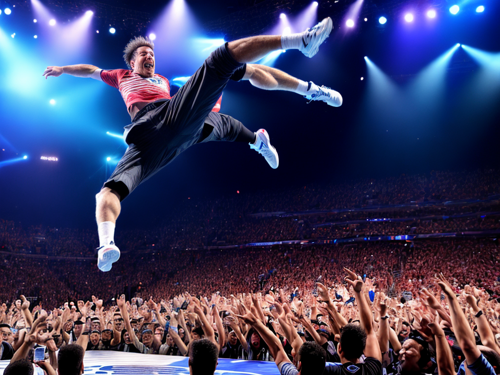 A punk rocker, jumping off the stage