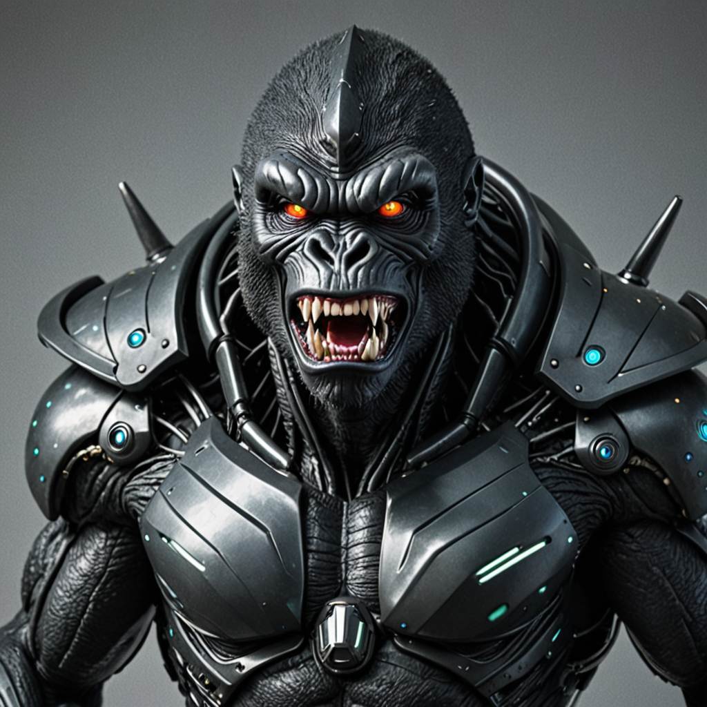 neon colossus cyber gorilla alien with huge fangs x-ray eyes and space ...