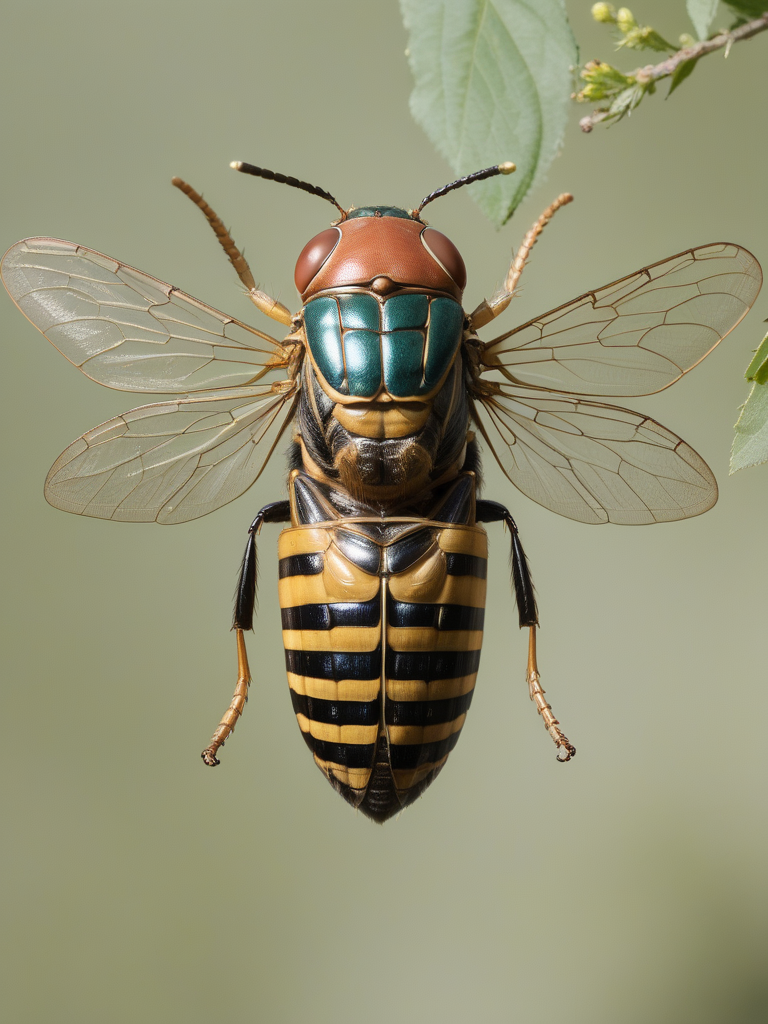 Close-Up of a Vibrantly Colored Bee Resting on a Leaf