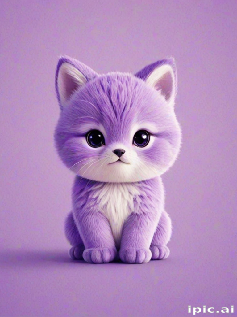 Adorable Purple Kitten Sitting Cuddly Against a Soft Purple Background.