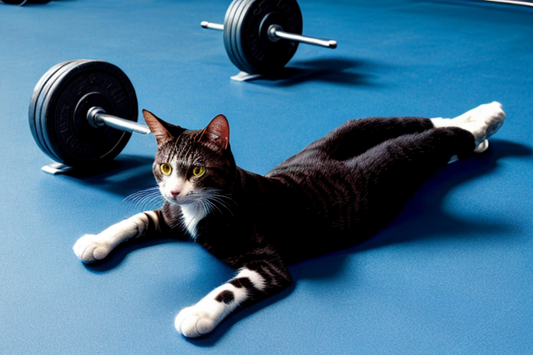 a cat working out in a gym