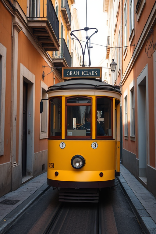 Charming Vintage Tram Traveling Through a Lively Nighttime Cityscape