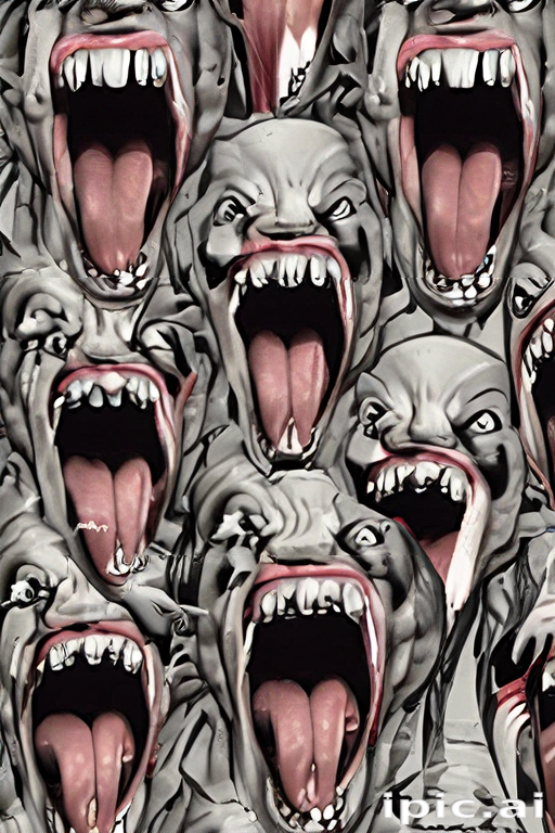 Collage of Distorted Faces Expressing Fear and Anguish Through Open Mouths