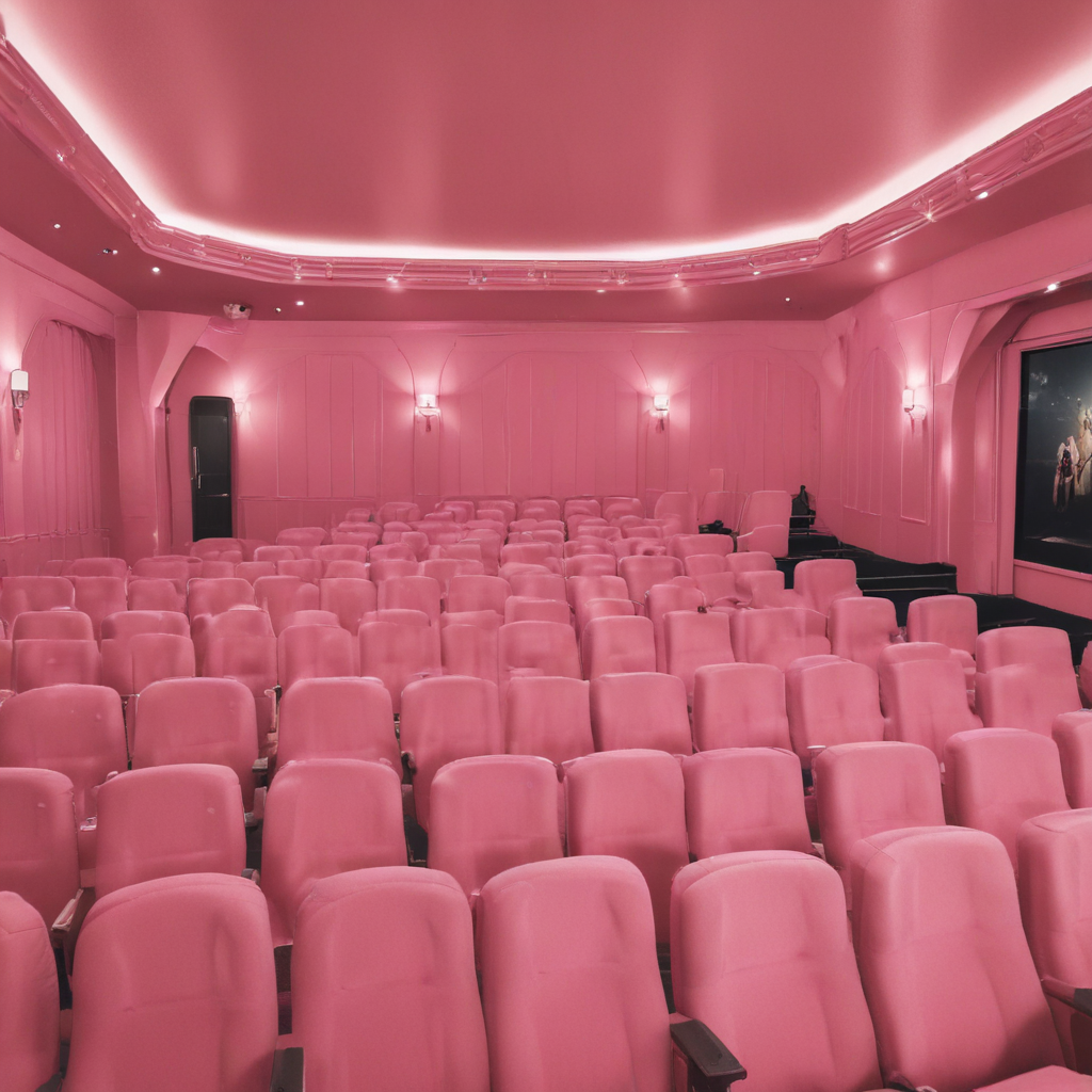 cute pink movie theatre playing a movie