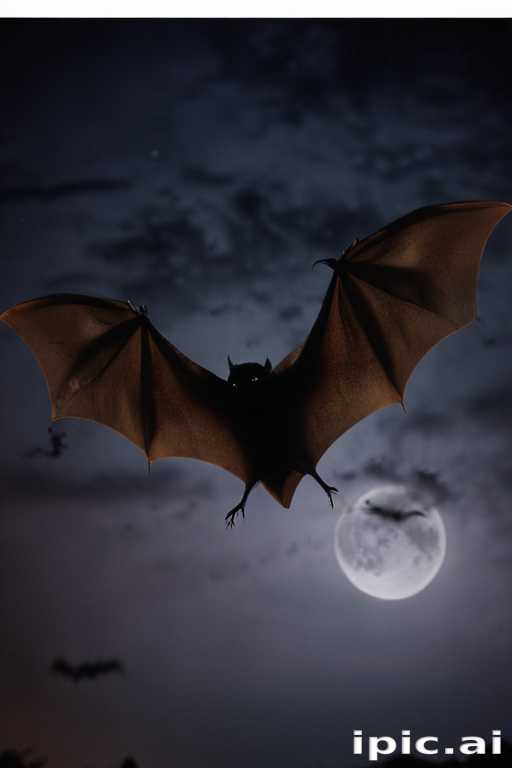 Majestic Bat Gliding Under a Moonlit Sky with Mystical Clouds