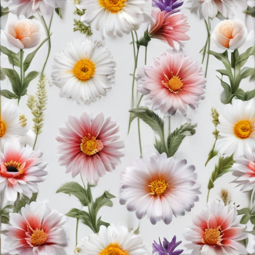 Colorful Floral Pattern Featuring Various Blooms on a Soft White Background