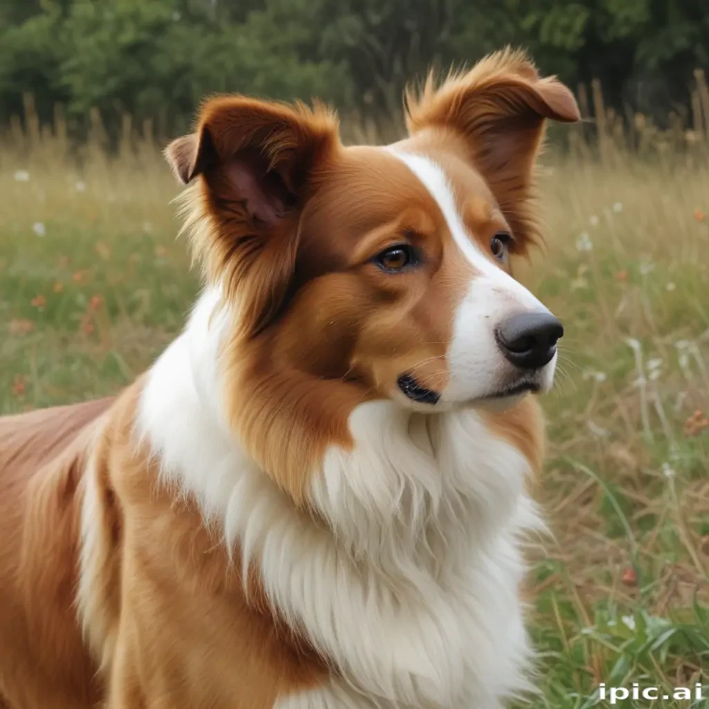 A Beautiful Dog with Fluffy Fur Posing in a Scenic Field.