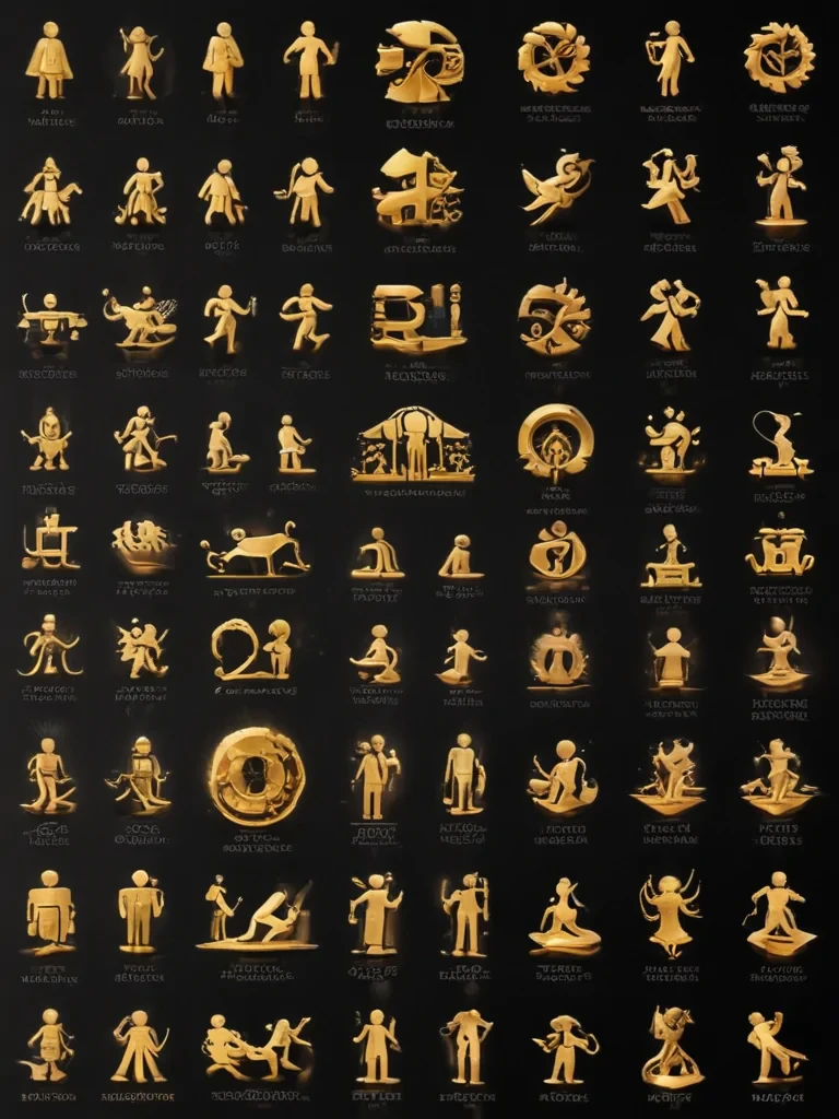 A Creative Collection of Golden Icons Representing Various Human ...