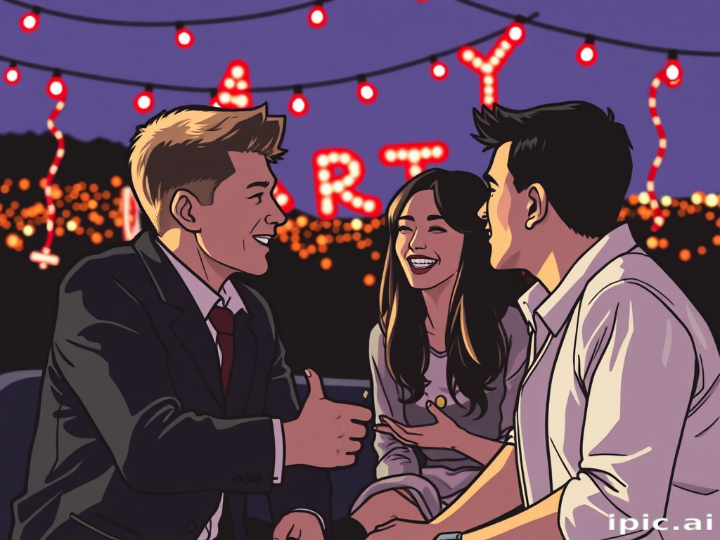 A Joyful Evening Gathering: Friends Celebrating Under Twinkling Party ...