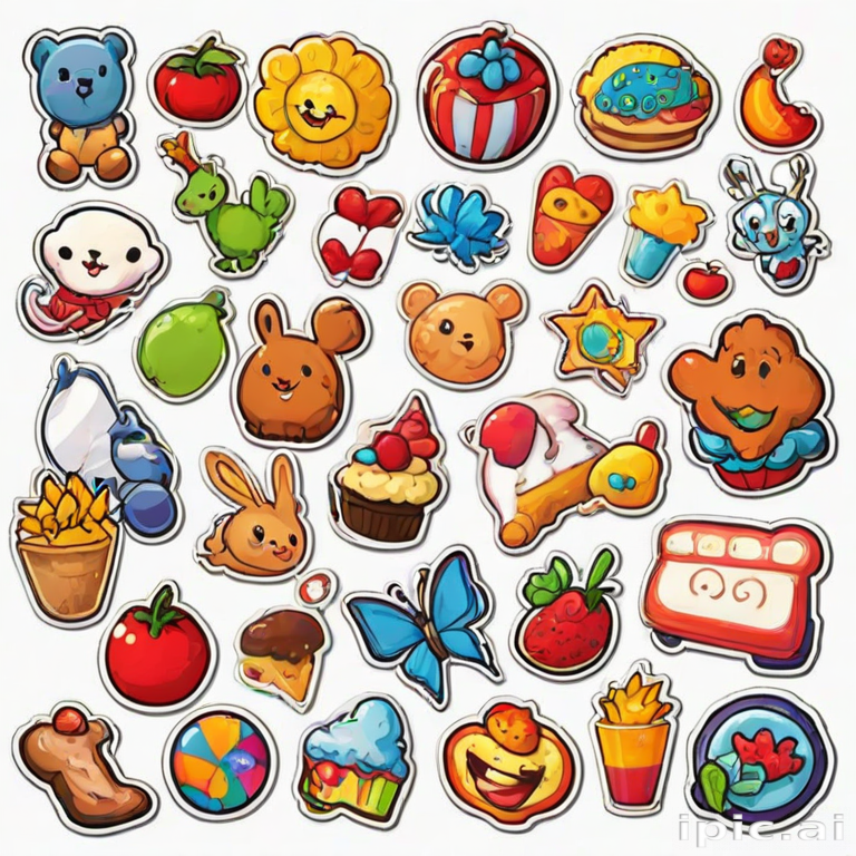 Colorful Collection of Fun Stickers Featuring Cute Animals and Treats