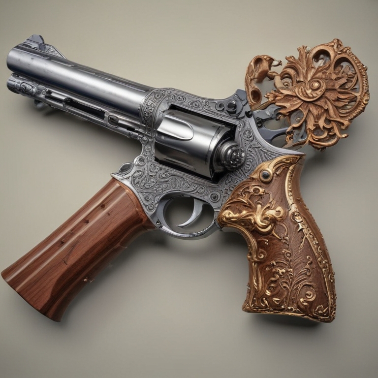 Intricately Designed Antique Revolver with Ornate Wooden and Metal Details
