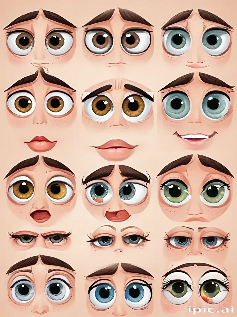 A Creative Display of Various Emotive Cartoon Eyes and Expressions.
