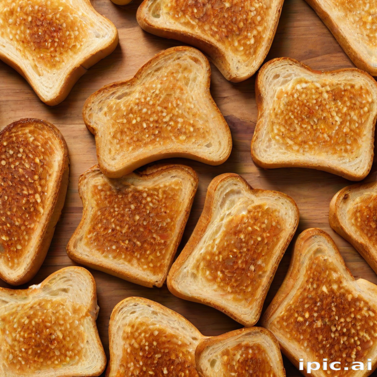 A Delightful Spread of Golden Brown Toasted Bread Slices on Wooden Surface