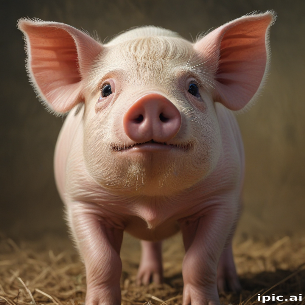 A Cute Baby Piglet Smiling Happily in a Cozy Barn Setting.