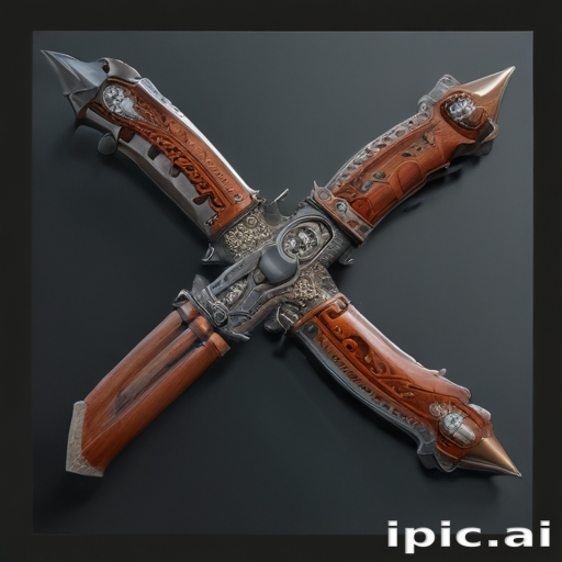 Intricately Designed Cross-Shaped Knife with Ornate Wooden Handles and ...