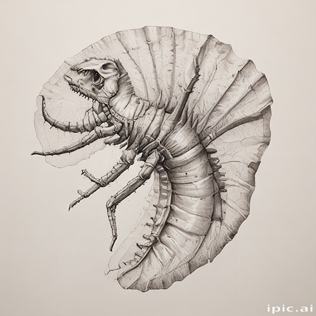Intricate Illustration of an Insect with Detailed Shell and Body Structure