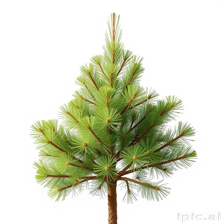 Realistic Illustration of a Lush Green Pine Tree with Detailed Needles