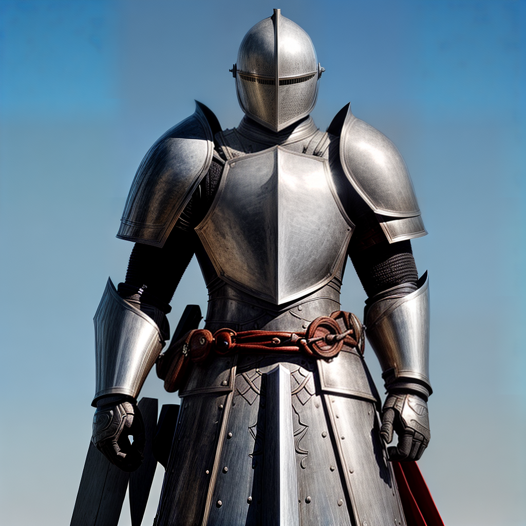 A knight in full plate armour holding the scales of justice