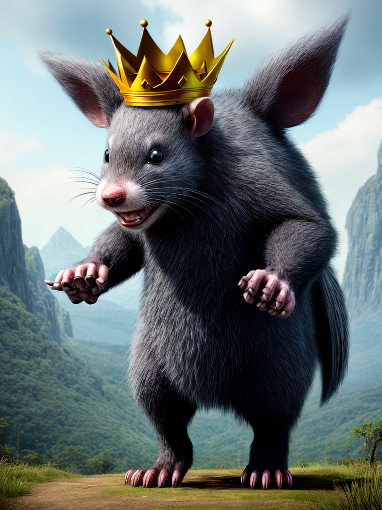 scary monstrous giant rat with king crown