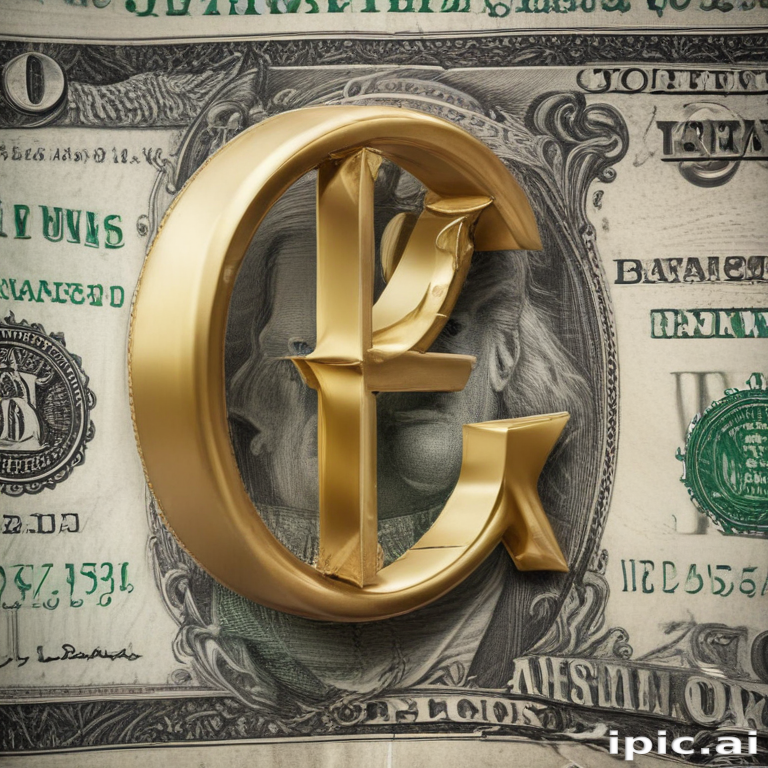 Golden Currency Symbol Overlaid on a One Dollar Bill Background