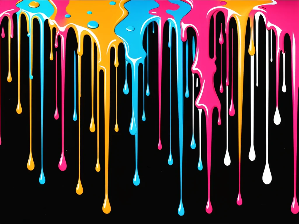 Vibrant Drips of Colorful Paint Cascading Down Against a Dark Background