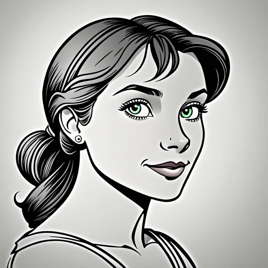 Jane Darling from cartoon Peter Pan line art. Profile view.