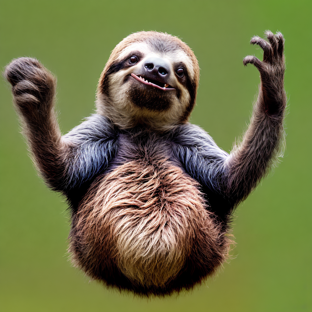 Angry sloth with raised arms